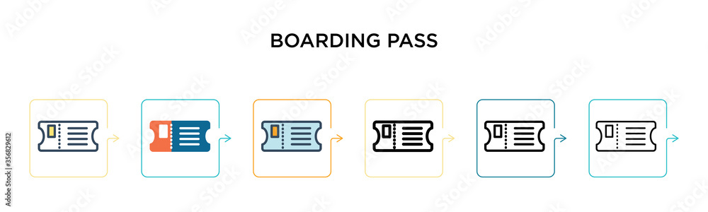 Boarding pass vector icon in 6 different modern styles. Black, two ...