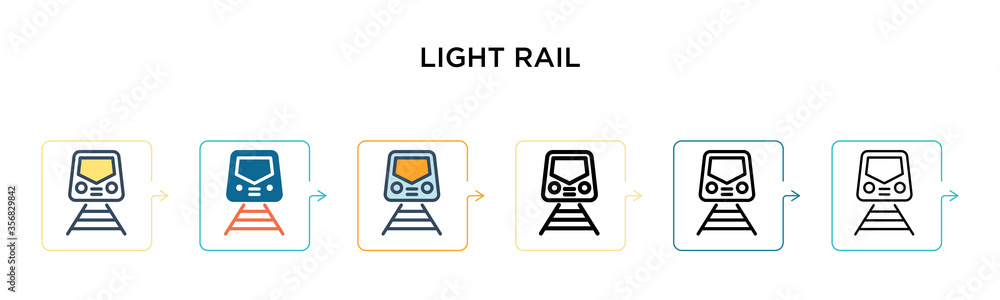 Light rail vector icon in 6 different modern styles. Black, two colored ...