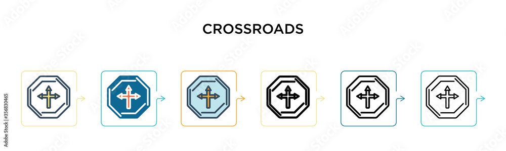 Crossroads vector icon in 6 different modern styles. Black, two colored ...