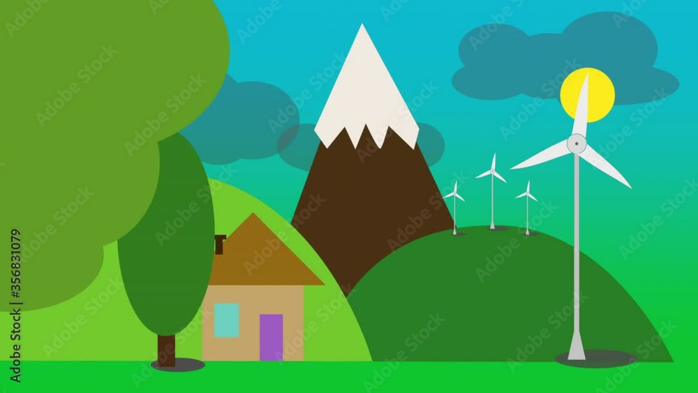 Wind energy concept. Cartoon animation showing how wind turbines ...