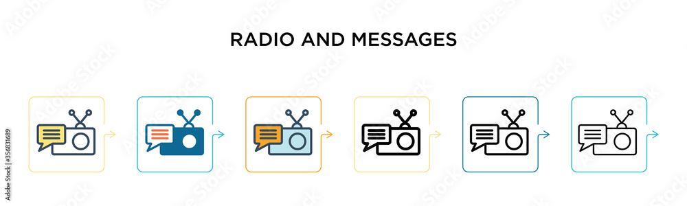 Radio and messages vector icon in 6 different modern styles. Black, two ...