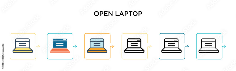 Open laptop vector icon in 6 different modern styles. Black, two ...