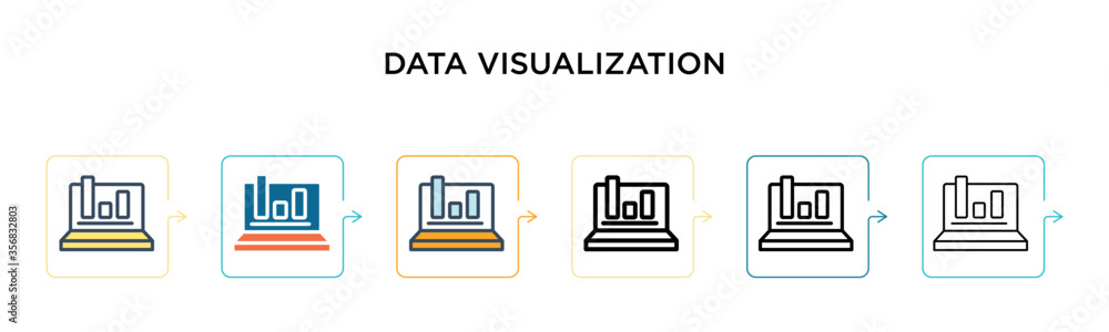 Data visualization vector icon in 6 different modern styles. Black, two ...