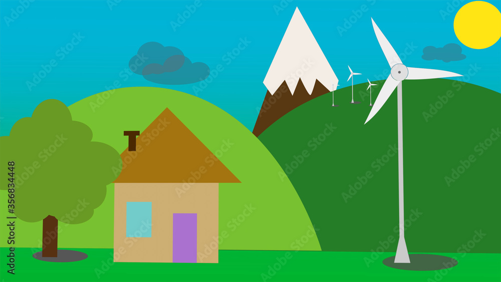 Wind energy concept. Cartoon animation showing how wind turbines ...