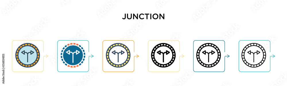 Junction vector icon in 6 different modern styles. Black, two colored ...