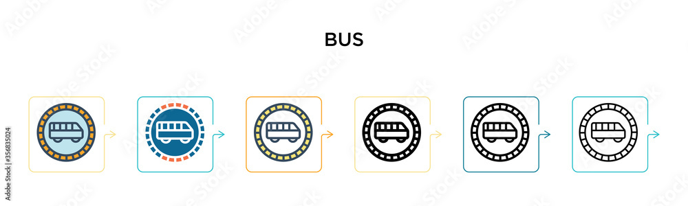 Bus vector icon in 6 different modern styles. Black, two colored bus ...