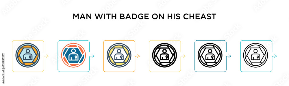 Man with badge on his cheast vector icon in 6 different modern styles ...