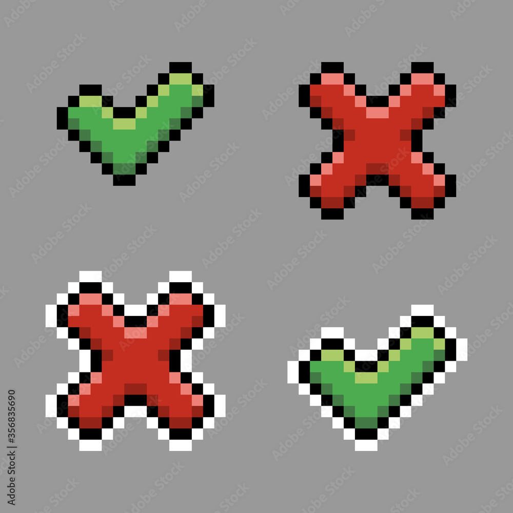 Pixel Check Mark Icon Image Vector Illustration Of Pixel Art Stock 