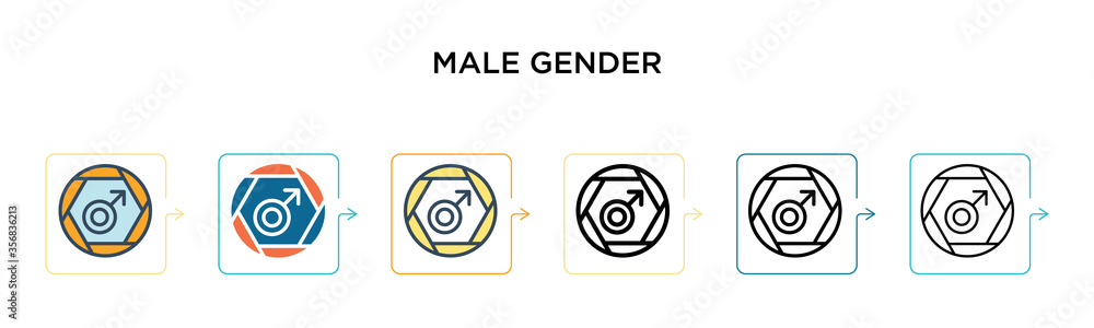 Male gender sign vector icon in 6 different modern styles. Black, two ...