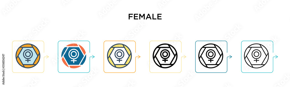 Female sign vector icon in 6 different modern styles. Black, two ...