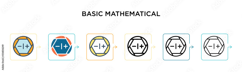 Basic mathematical symbols vector icon in 6 different modern styles ...