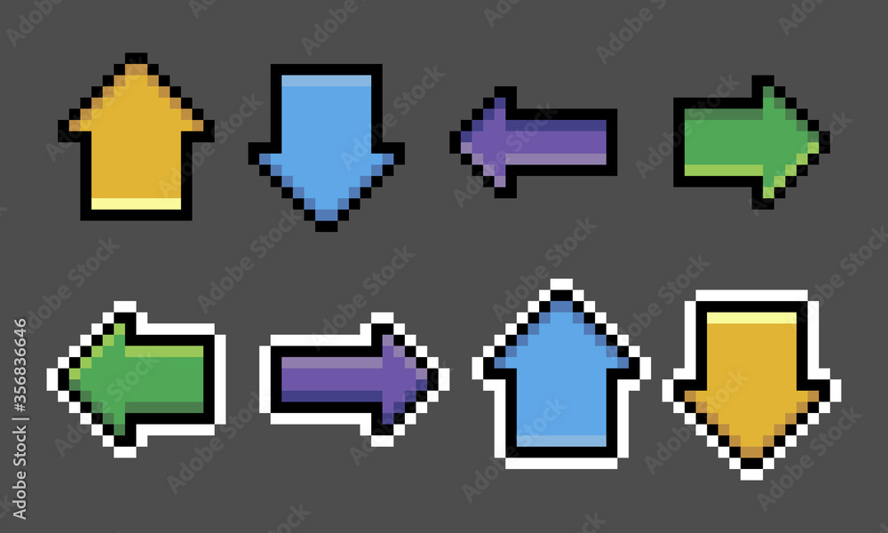 8-bit pixel of arrow icon for game. Pixel art vector illustration ...