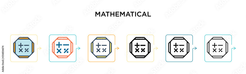 Mathematical symbols vector icon in 6 different modern styles. Black ...
