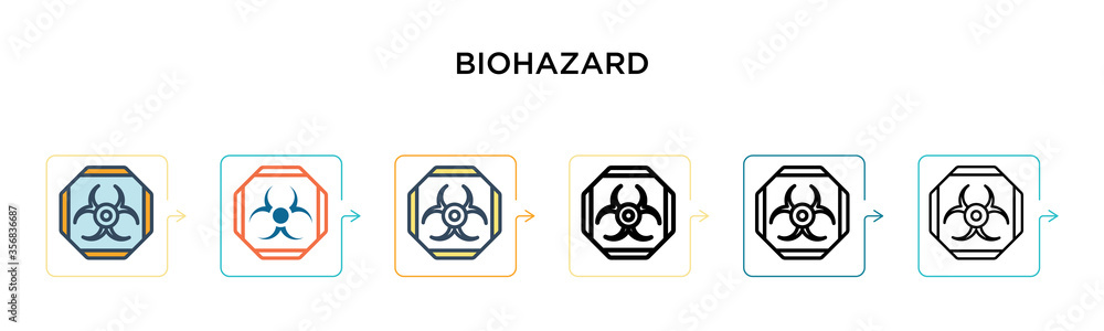 Biohazard symbol vector icon in 6 different modern styles. Black, two ...