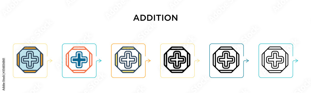 Vetor de Addition vector icon in 6 different modern styles. Black, two ...