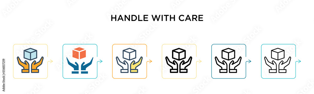 Handle with care vector icon in 6 different modern styles. Black, two ...