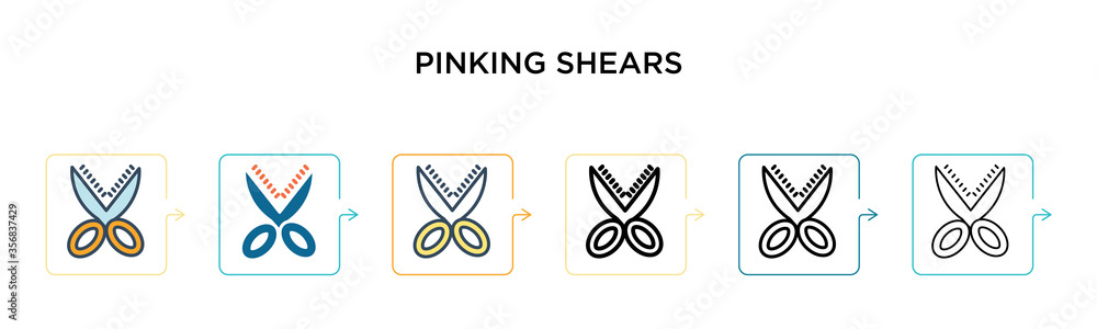 Pinking shears vector icon in 6 different modern styles. Black, two ...