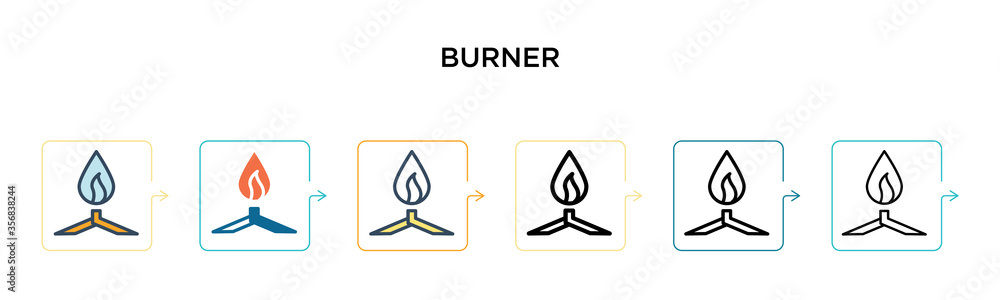 Burner vector icon in 6 different modern styles. Black, two colored ...
