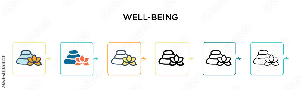Well-being vector icon in 6 different modern styles. Black, two colored ...
