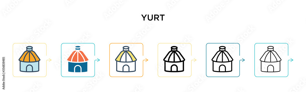 Yurt vector icon in 6 different modern styles. Black, two colored yurt ...
