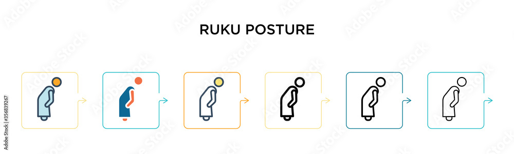 Ruku posture vector icon in 6 different modern styles. Black, two ...