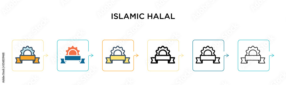 Islamic halal vector icon in 6 different modern styles. Black, two ...