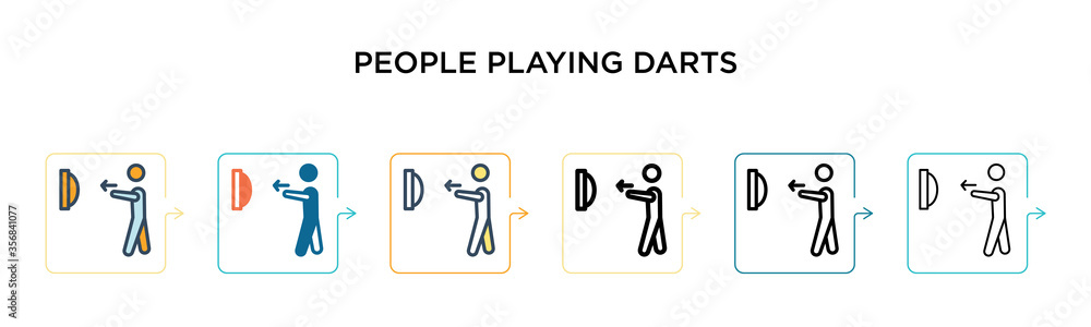 People playing darts vector icon in 6 different modern styles. Black ...