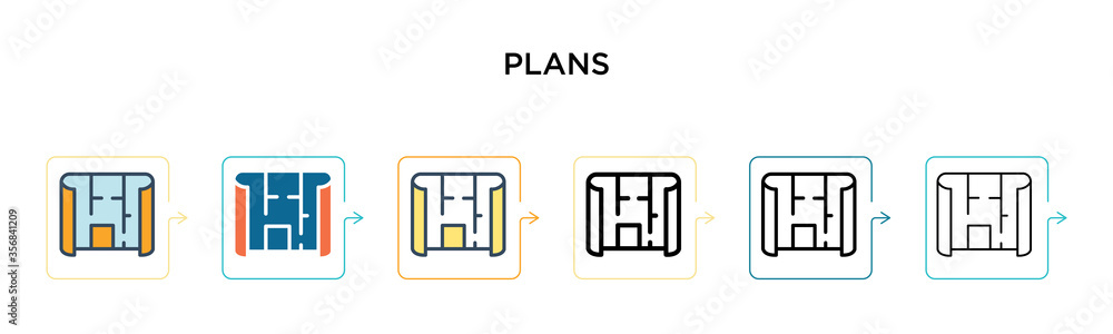 Plans vector icon in 6 different modern styles. Black, two colored ...