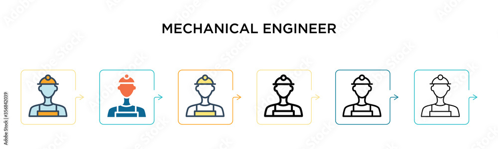 Mechanical engineer vector icon in 6 different modern styles. Black ...