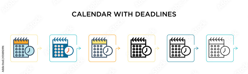 Calendar with deadlines vector icon in 6 different modern styles. Black ...