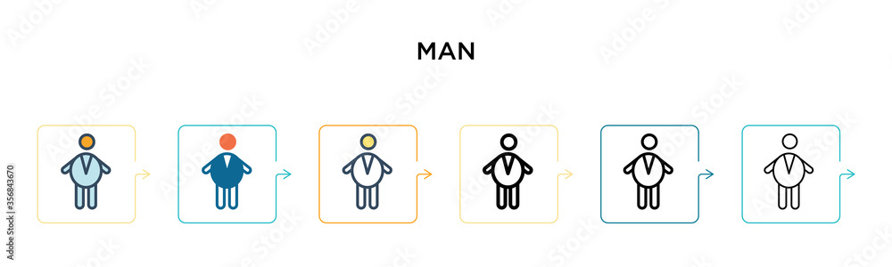Man sign vector icon in 6 different modern styles. Black, two colored ...