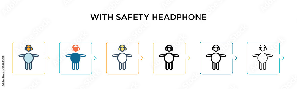 With safety headphone vector icon in 6 different modern styles. Black ...