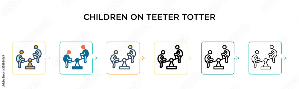 Children on teeter totter vector icon in 6 different modern styles ...