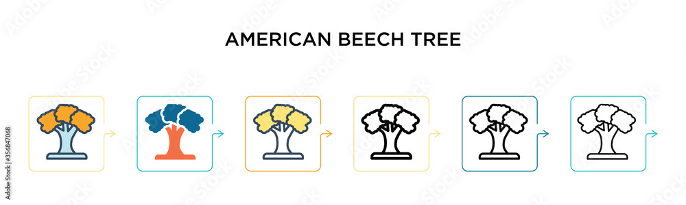 American beech tree vector icon in 6 different modern styles. Black ...