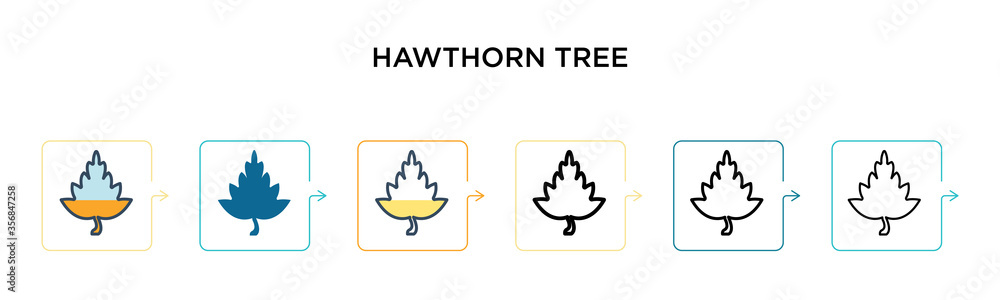 Hawthorn tree vector icon in 6 different modern styles. Black, two ...