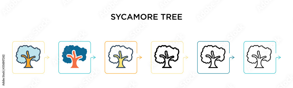 Sycamore tree vector icon in 6 different modern styles. Black, two ...