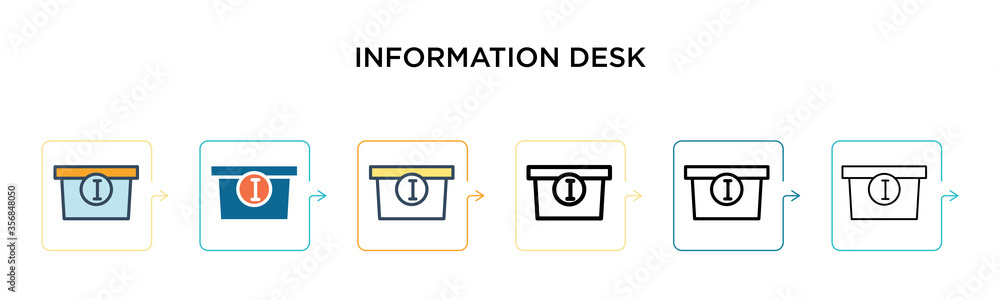 Information desk vector icon in 6 different modern styles. Black, two ...