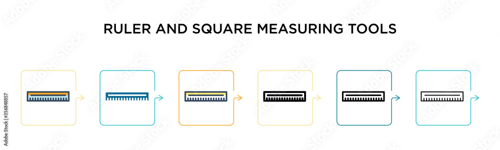 Ruler and square measuring tools vector icon in 6 different modern ...