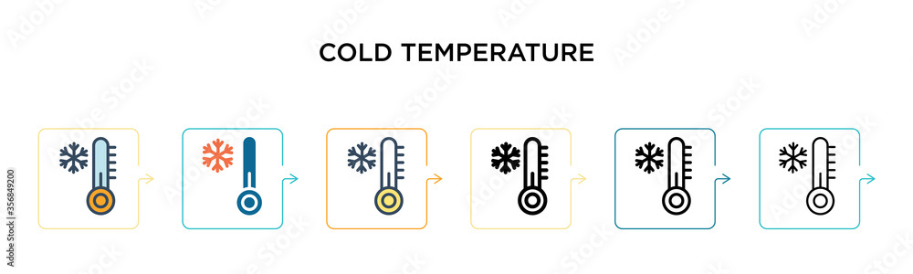 Cold temperature vector icon in 6 different modern styles. Black, two ...