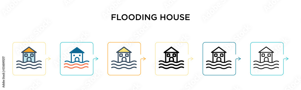 Flooding house vector icon in 6 different modern styles. Black, two ...