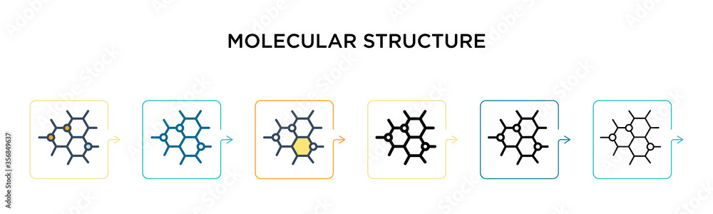 Molecular structure vector icon in 6 different modern styles. Black ...