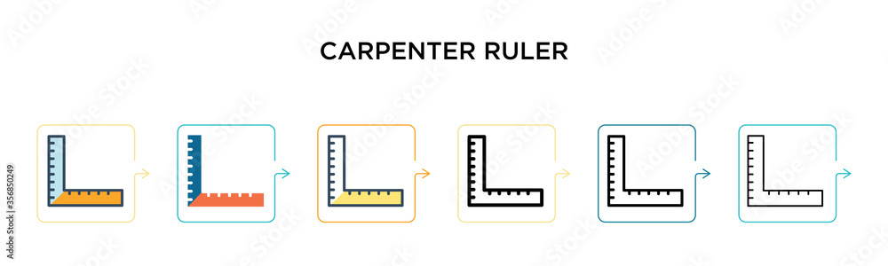 Carpenter ruler vector icon in 6 different modern styles. Black, two ...