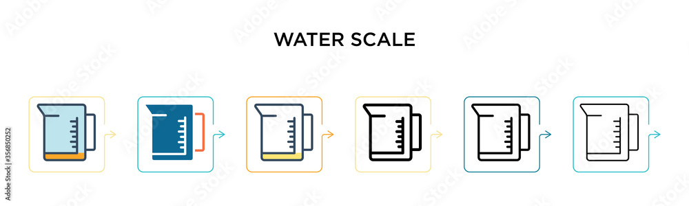 Water scale vector icon in 6 different modern styles. Black, two ...