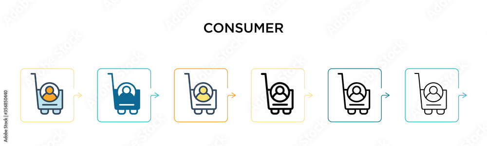 Consumer vector icon in 6 different modern styles. Black, two colored ...