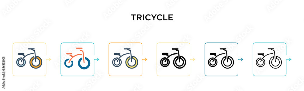Tricycle vector icon in 6 different modern styles. Black, two colored ...