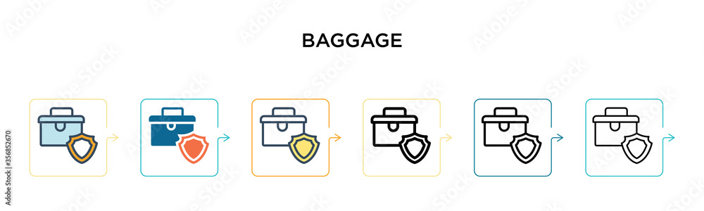 Baggage vector icon in 6 different modern styles. Black, two colored baggage icons designed in ...