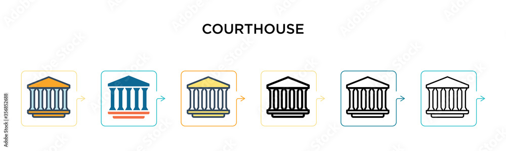 Courthouse vector icon in 6 different modern styles. Black, two colored ...