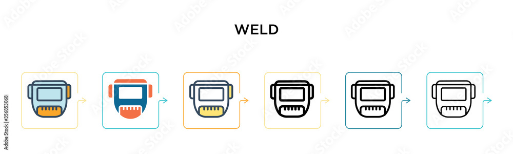 Weld vector icon in 6 different modern styles. Black, two colored weld ...