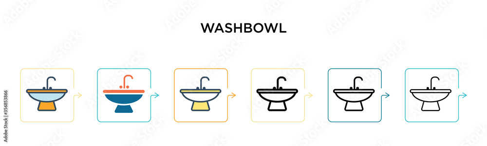 Washbowl vector icon in 6 different modern styles. Black, two colored ...