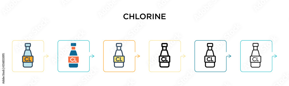 Chlorine vector icon in 6 different modern styles. Black, two colored ...
